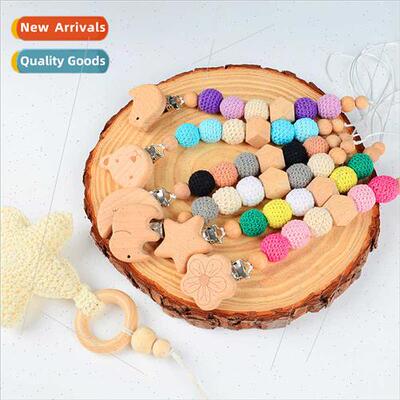 Baby Pacifier Chain Elephant Wood Clip Knting Crochet Beads