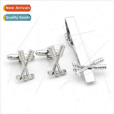 Sports Series lver Golf Shaft Cufflinks Tie Clip Set Men Jew