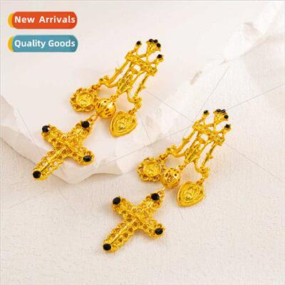 925 silver needle earrings Europe retro church niche designe