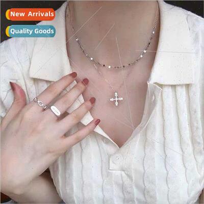 niche silver double layer wh diamonds cross necklace lockbon