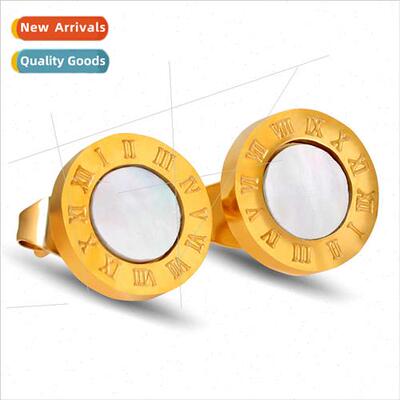 Koreains Roman numerals rose gold round inlaid shell tanium