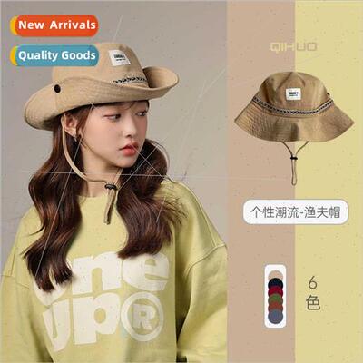Alphabet patch fisherman hat female outdoor outing windprowa