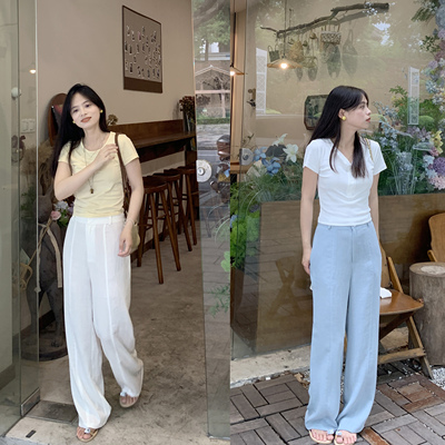 PERRY自制小个子麻料简约直筒拖地裤小码150xxs