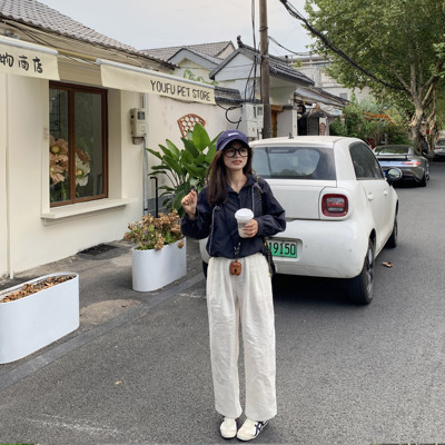 PERRY白色薄款夏季垂感松紧裤