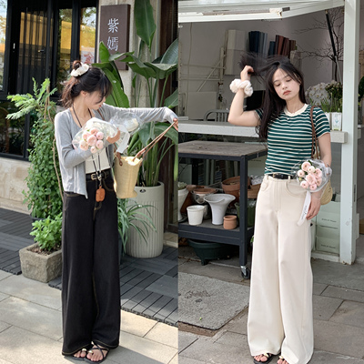 PERRY自制小个子两色高腰显瘦宽松窄版白色牛仔裤小码150xxs