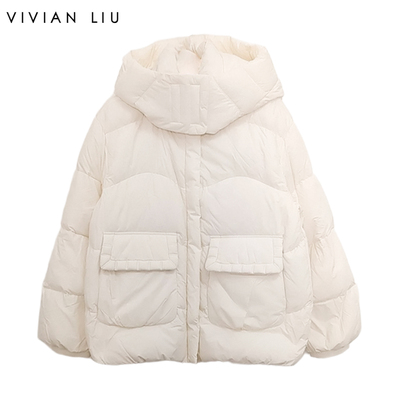 VIVIANLIU时尚短款连帽羽绒服