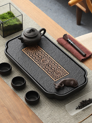 天然乌金石茶盘家用茶具托盘办公室储水排水茶海轻奢现代干泡茶台
