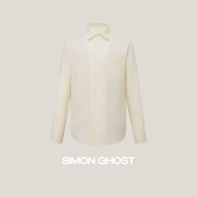 SIMON GHOST【100%亚麻】男士长袖衬衫米白色透气休闲春夏衬衣