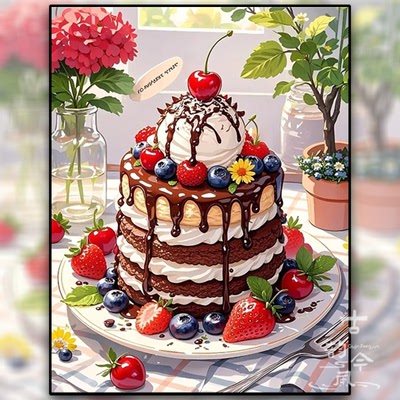 【巧克力蛋糕】印花十字绣20205新款满绣刺绣diy手工礼物钻石贴画
