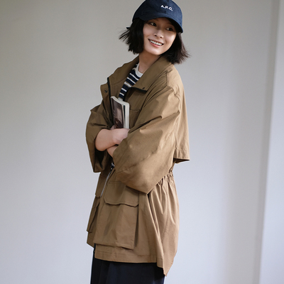 那禾新品长袖中长款收腰立领风衣休闲工装感外套女NW53WM1209