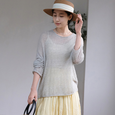那禾新品长袖罩衫松弛透视感圆领套头衫女NW53TH5720
