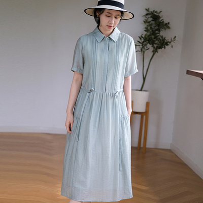 那禾新品简约设计感收腰系带短袖连衣裙女NW52LQ0023