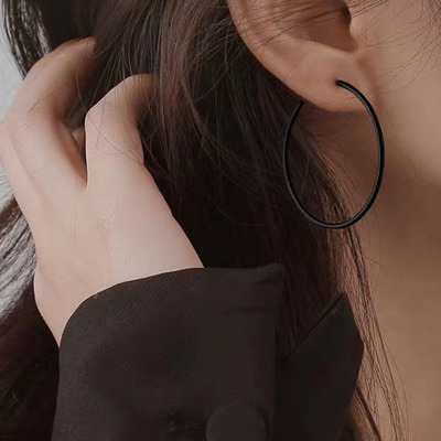 新款潮黑色大耳环圈圈耳环