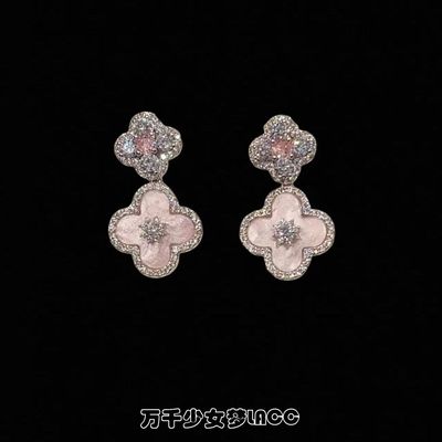 Vintage古着 Pink 粉色绮梦花朵锆石耳钉