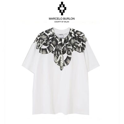 正品Marcelo Burlon 马塞洛布隆mb蛇翅膀短袖T恤印花图案潮男女款