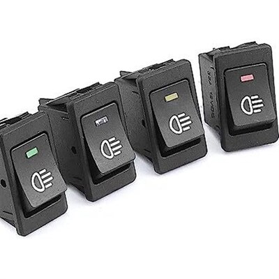 AW-17D汽车雾灯改装带灯开关35A12V红黄蓝绿雾灯翘班开关雾灯开关