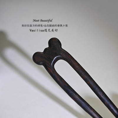 檀木发簪小熊女古风新中式简约现代簪子高级感汉服旗袍发钗头饰