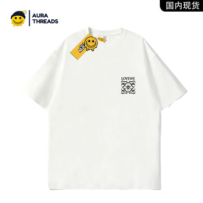 AURA THREADS潮牌笑脸印花宽松短袖T恤男女纯棉百搭上衣