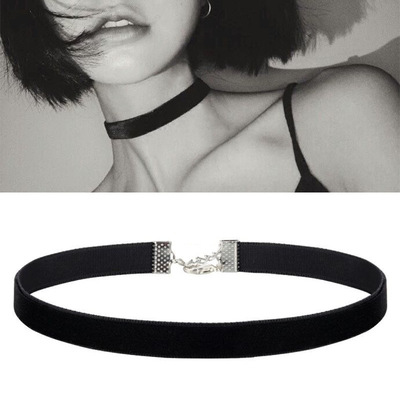 Gothic Black Velvet Choker Necklace Adjustable Rope Women