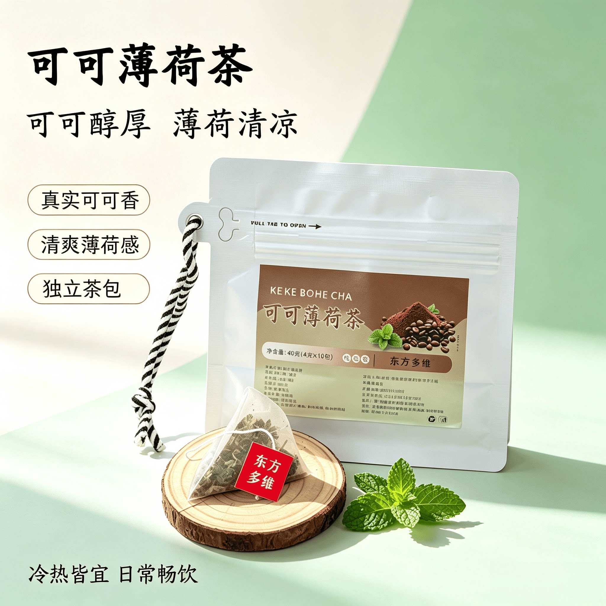 可可薄荷茶未碱化可可碎薄荷叶冷热泡独立茶包夏日清爽花草代用茶