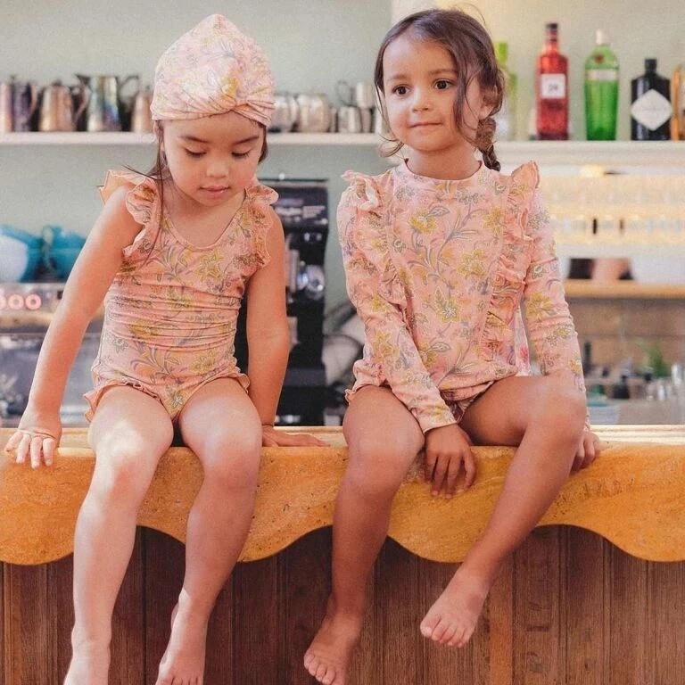 AMLLIVE儿童可爱泳装女童大小童花朵连体长袖防晒分体泳衣