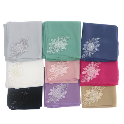 女士纯色雪纺围巾头巾精美嵌花 HS111畅销款