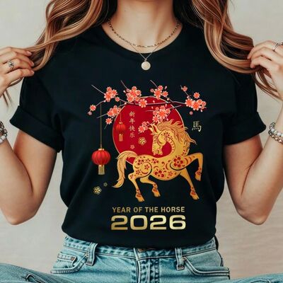 Year of The Horse T-Shirt Lunar New Year 2026 Tee Traditiona