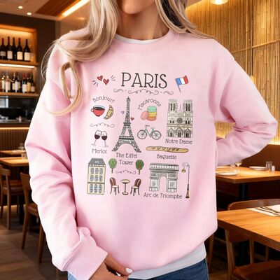 Paris Souvenirs Sweatshirt Paris Landmarks Eiffel Tower Grap