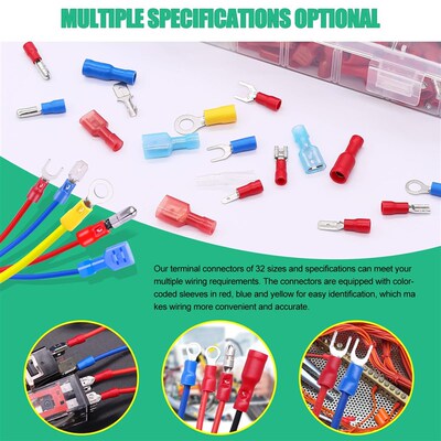 520PCS盒装 32类型2.8-6.3mm铲型叉环子弹公母连接器套件