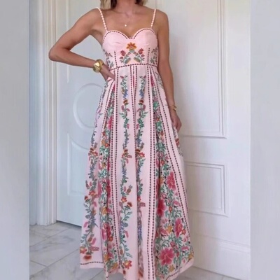 吊带印花度假连衣裙 Strap Positioning Printed Holiday Dress