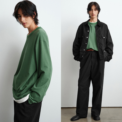 老式织布机纯色基础打底长袖T恤