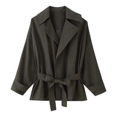Women's waist belt flowing jacket+front pleated pants