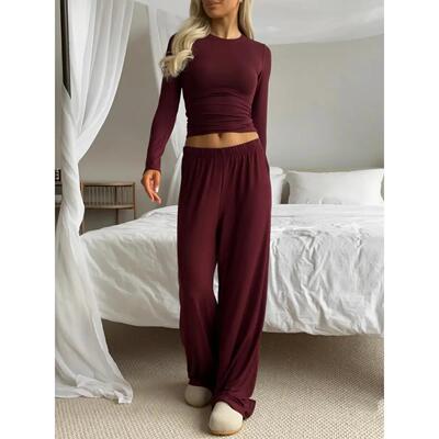 Women's long sleeved long pants white outfit for slimming,