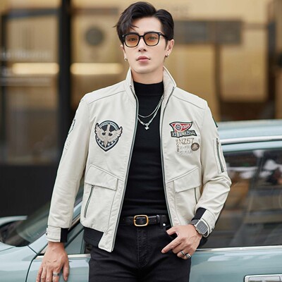 立领真皮皮衣男士机车款