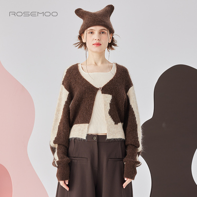 容子木ROSEMOO24年秋季新款撞色亲肤舒适短款开衫RCL3NW438D