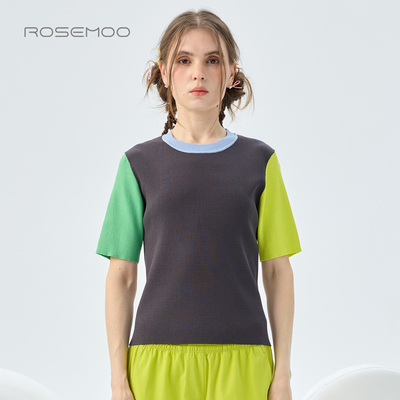 ROSEMOO/容子木26秋【商场同款】干爽圆领撞色短袖上衣RWM3TP241B