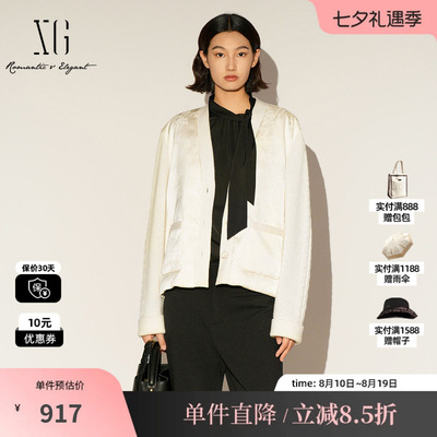 XG/雪歌XL107017A191拼接设计短外套2026春季新款米白色短外套女
