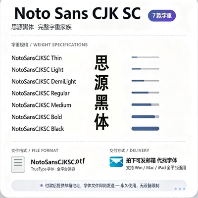 NotoSansCJK SC-Bold Regular思源黑体字体 免费商用字体 AI/PS