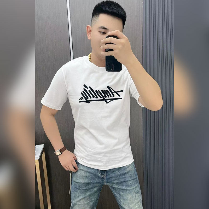 短袖T恤男士夏季薄款潮牌个性字母印花修身百搭圆领时尚休闲上衣