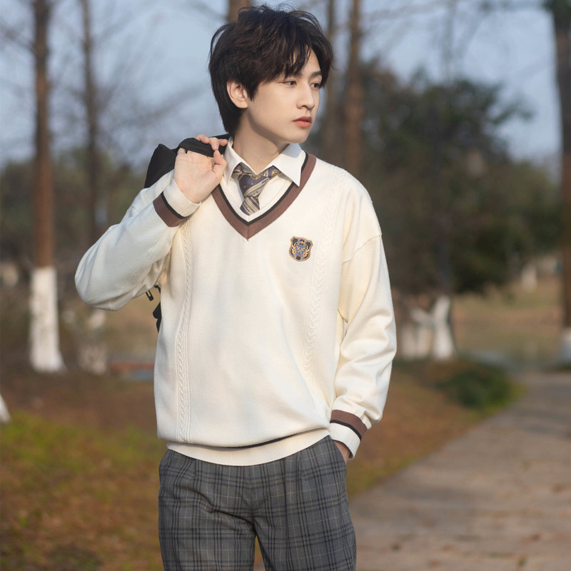 【朴樱原创】金泽中JK/DK制服针织长袖V领学院风套头毛衣男女秋冬_虎窝淘