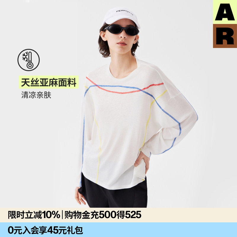 AlmondRocks网球运动清凉天丝速干长袖T恤亚麻轻薄防晒罩衫上衣