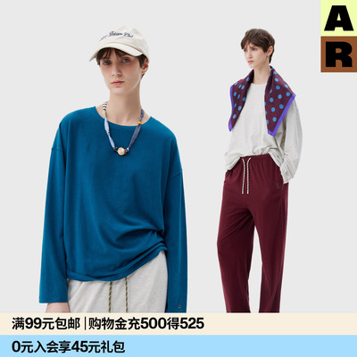 AR「softnotes」艺术家合作棉莫代尔圆领长袖纯色T恤宽松慵懒上衣