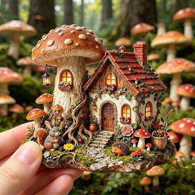 森林蘑菇童话小屋树脂立体冰箱贴