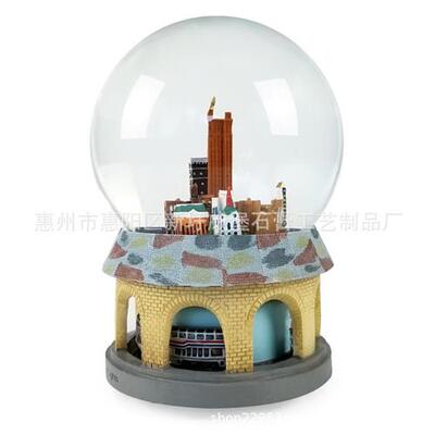 树脂水晶球城市建筑飘雪花snowglobe内景旋转带音乐树脂水晶球