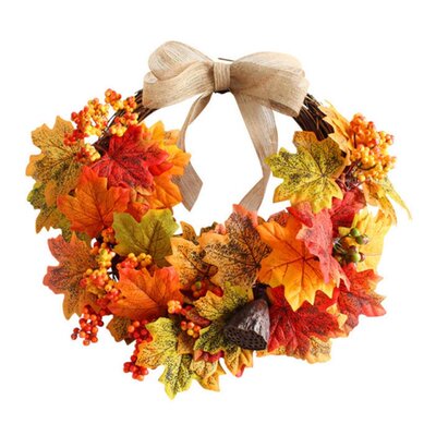 Fall Wreath Artificial Maple Leaf Wreath with Bow for thanks