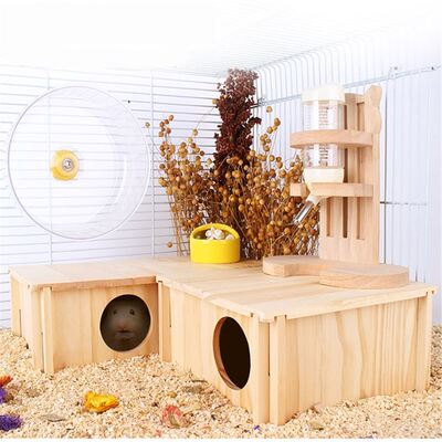 Hamster House with 2 Chambers Pet Wooden Hideout Nesting Hab