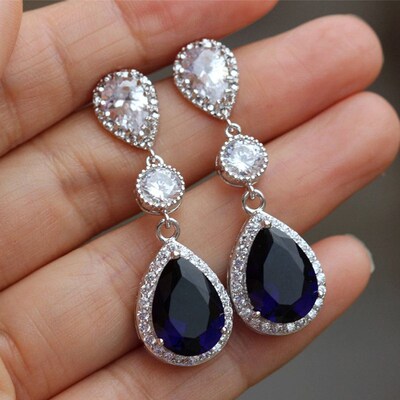 2021 New Luxury Blue Color Pear  Earrings for Women Annivers