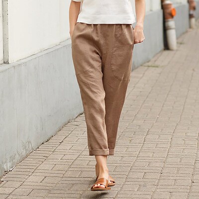 Women's Pants Cotton Big Pocket Plus Size Solid Color Trouse