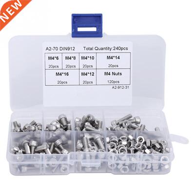 240pcs 304 DIN912 M4 Hex Socket Cap Screws Nuts Set