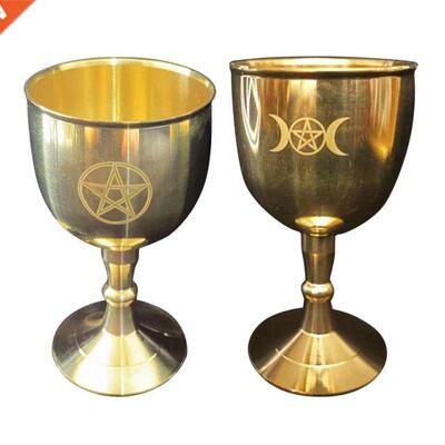 Golden Wine Goblet Ritual Cup Water Glass Tarot Altar Wicca